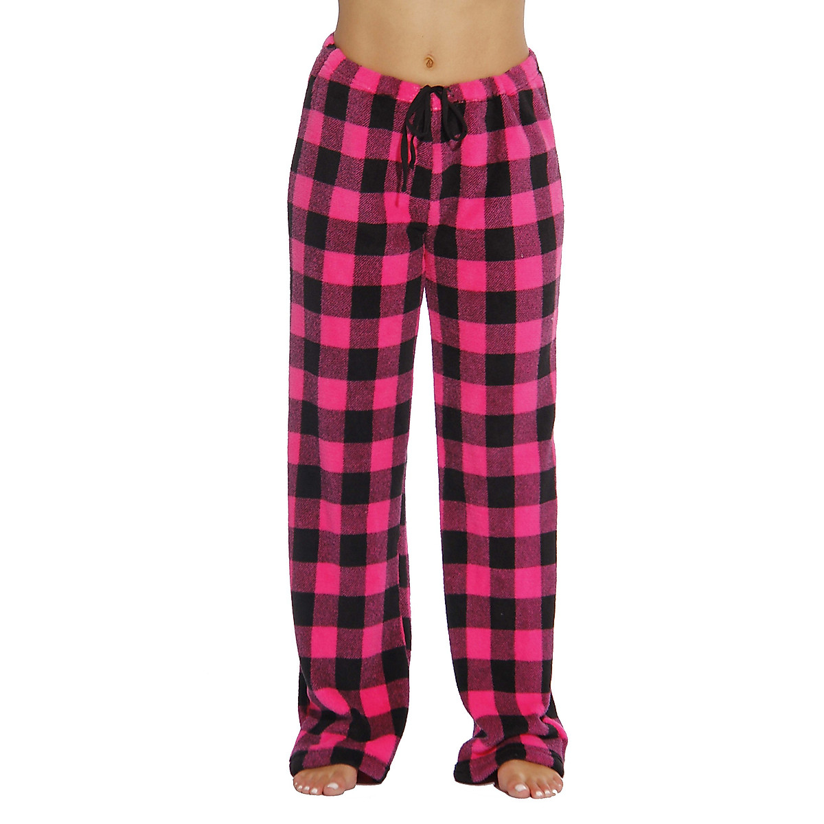 Just Love Women's Buffalo Plaid Plush Check Pajama Pants, Buffalo Plaid Fuchsia / Black, X-Large