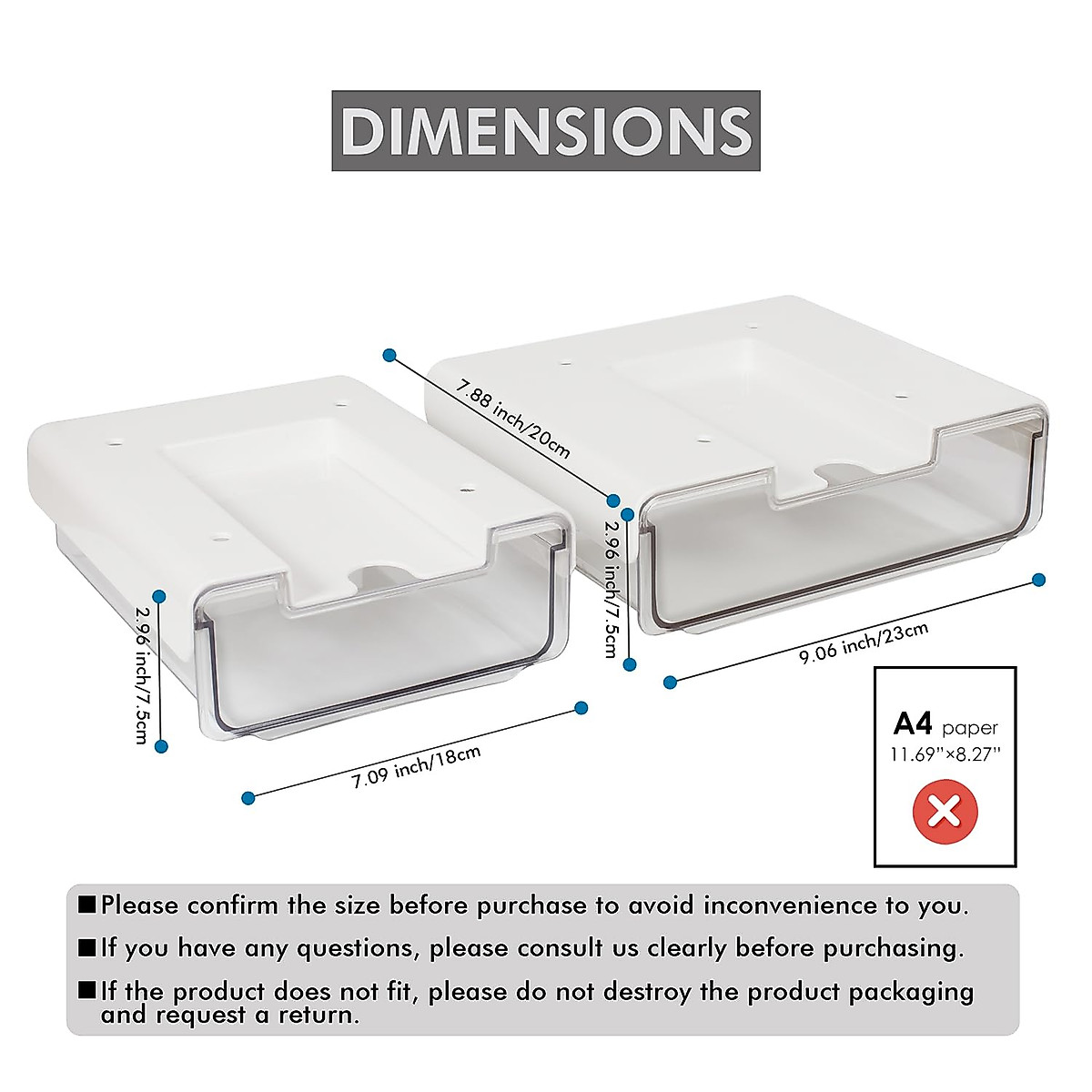 2 Pack Adhesive Under Desk Drawer Organizer Slide Out Attachment, Attachable Clear Acrylic Hidden Shelf Storage With Phone Stand, Add A Mounted Pull Out Tray For Cabinet, Table, Counter - Plastic