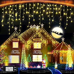 66ft Christmas Lights Outdoor Decorations 640 LED Long Xmas Curtain Fairy String Lights Plug in with Clear Wire 8 Modes Waterproof Memory Timer for Outside Holiday Wedding Party Decor-Warm White