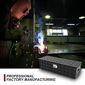 confote 39 Inch Heavy Duty Aluminum Stripes Plated Tool Box Pick Up Truck Bed RV Trailer Toolbox Waterproof Square Storage Organizer with Side Handle, Lock and Keys -39"x 13"x 10"，Black