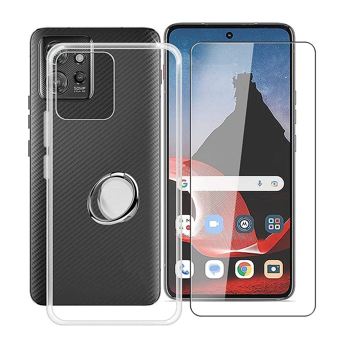 Phone Case for Motorola ThinkPhone (6.6") with 1 Pack Screen Protector, HGJTF 360° Phone Magnetic Ring Holder, Ultra Thin Clear Soft Silicone Shockproof Shell Cover for Motorola ThinkPhone