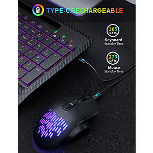 Wireless Keyboard and Mouse Backlits, Wrist Rest, Jiggler Mouse, Rechargeable Ergonomic Keyboard with Phone Holder, Silent Light Up Combo for Computer, Mac, PC, Laptop, Chromebook -by SABLUTE