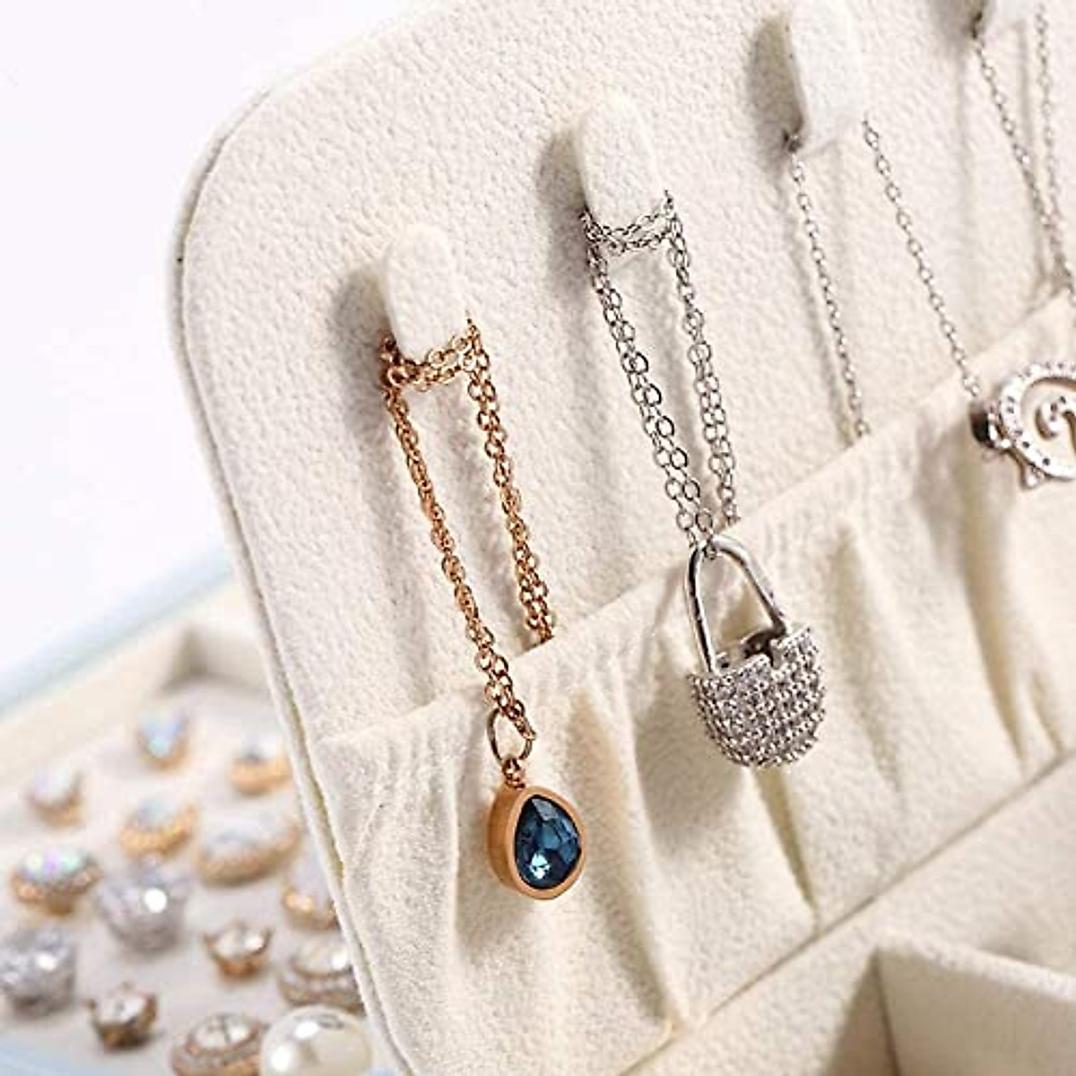 ZZYINH AN207 Double-Sided Jewlery Box Portable Jewelry Box Leather Ear Stud Ring Necklace Earrings Storage Box Small Jewelry (Color : Blue)