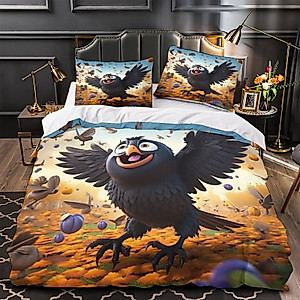 ESSAHI Raven 3D Printed Crow Bedding Set Comforter Covers Quilt Cover Duvet Cover with Pillowcases for Childrens and Adults Microfiber 3 Pieces with Zipper Closure Queen（228x228cm）