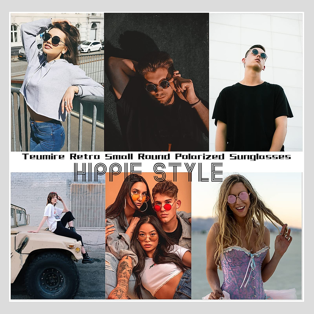 Retro Small Round Polarized Sunglasses for Men Women Circle Hippie Style Sun Glasses (Black Frame/Black Lens)