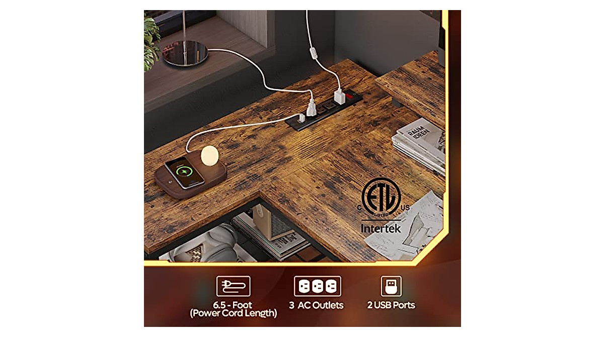 Bestier Small L Shaped Desk with LED & Charging Port