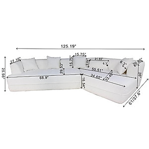 Modular Sectional Living Room Sofa Set, Modern Minimalist Style Couch, Upholstered Sleeper Sofa for Living Room, Bedroom, Salon, 2 PC Free Combination,Boucle Fabric,Anti-Wrinkle Fabric (White)