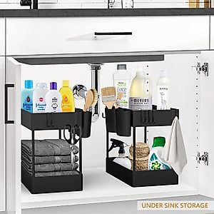 CAXXA 4-Tier Rolling Storage Organizer with 4 Small Baskets - Mobile Utility Cart with Caster Wheels, Black