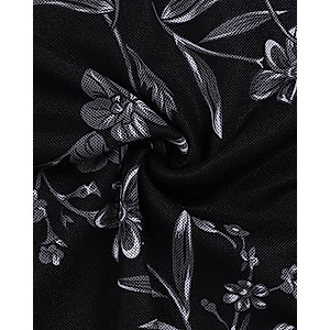 Triratna Women's Tunic Tops Work Blouses for Women Office Professional Pleated Front Ruffle Hem V Neck Double Layers Fancy Gorgeous Tunic Shirts Vacation Dressy Tops Black-White Floral,L