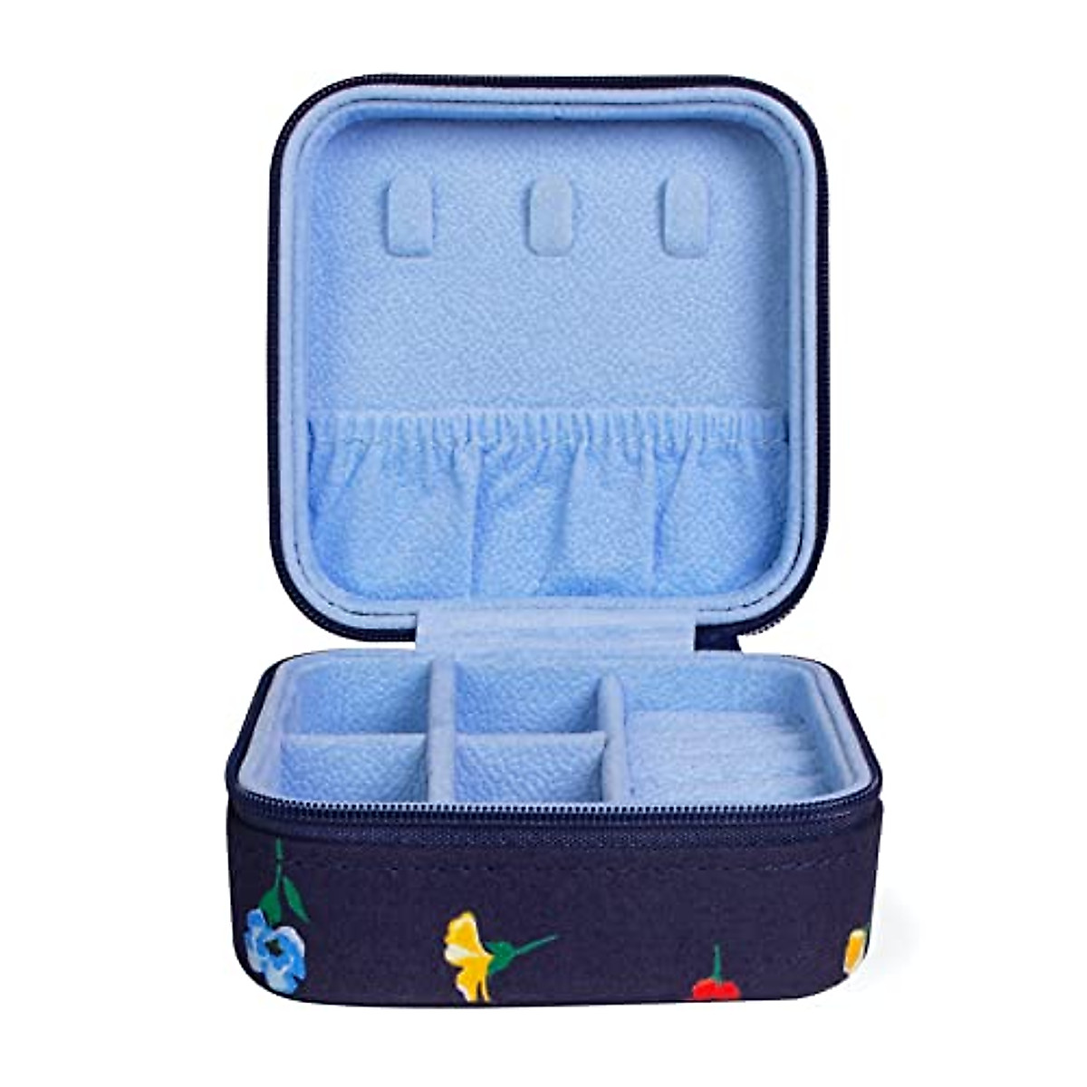 Kate Spade New York Navy Floral Travel Jewelry Case, Small Jewelry Box to Organize Rings, Necklaces, Earrings, Garden Toss