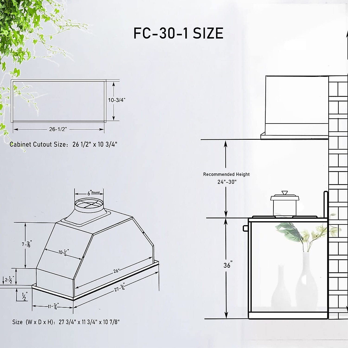 EALLMALL Range Hood Insert 30 Inch, 770 CFM Range Hood Insert, Ducted/Ductless Insert Range Hood, 3-Speed Vent Hood Insert, Stainless Steel Hood Range Insert, Built In range Hood, Kitchen Hood,FC-30-1
