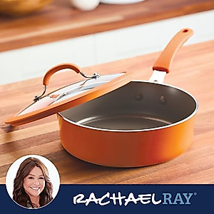 Rachael Ray Cook + Create Nonstick Cookware Saute Pan with Lid, 3 Quart - Orange