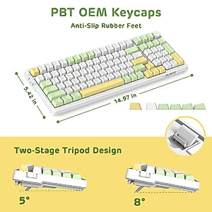 AJAZZ 99 Keys Wireless Mechanical Keyboard with Coiled Cable, Bluetooth5.0/2.4G/Wired Gaming Keyboard, RGB Hot Swappable Blue Switch Keyboard with Knob Control, PBT Keycaps,Gasket Mounted for PC/Mac