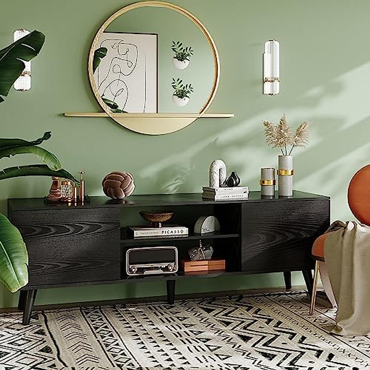 WLIVE TV Stand for 55 60 inch TV, Entertainment Center with Storage Cabinets, Rustic TV Console for Living Room Decor, Black