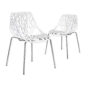 CangLong Modern Mid Century Plastic Shell Hollow Matal Legs Dining Chairs, set of 2, White 2