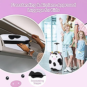 BABY JOY Kids Luggage, 16” Hard Shell Carry-On Suitcase w/LED Flashing Rolling Wheels, Telescopic Handle, Upright Travel Trolley Luggage for Toddlers Girls Boys, Airplane Approved (Little Milk Cow)