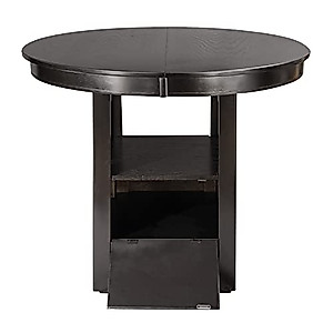 LCH Round Traditional Design Dark Cherry Finish Dining Set with Shelf,5pc Table with Extension Leaf and 4 Counter Height Chairs with Backrest,Additional Storage Space,Brown Mix