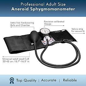 NOVAMEDIC Professional Black Adult Size Blood Pressure Machine, 8.7”-16.5", Aneroid Sphygmomanometer Medical Supplies, Manual Emergency BP Monitor for High Blood Pressure with Carrying Case