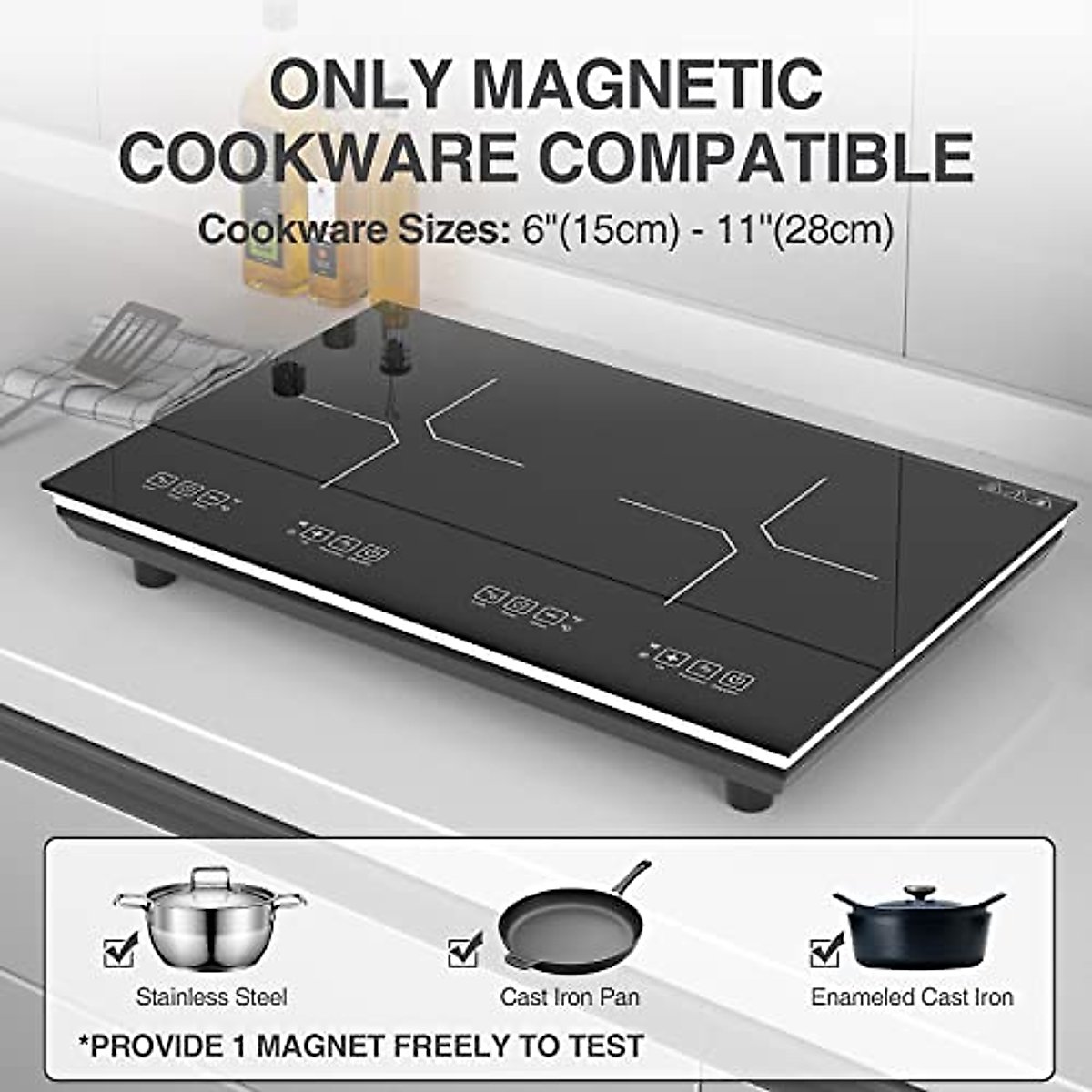 VBGK Double Induction Cooktop, 4000W Countertop Burner Hot Plate LCD Sensor Touch Energy-Saving Portable Induction Cooktops 2 Burner with Child Safety Lock & Timer, 110~120V