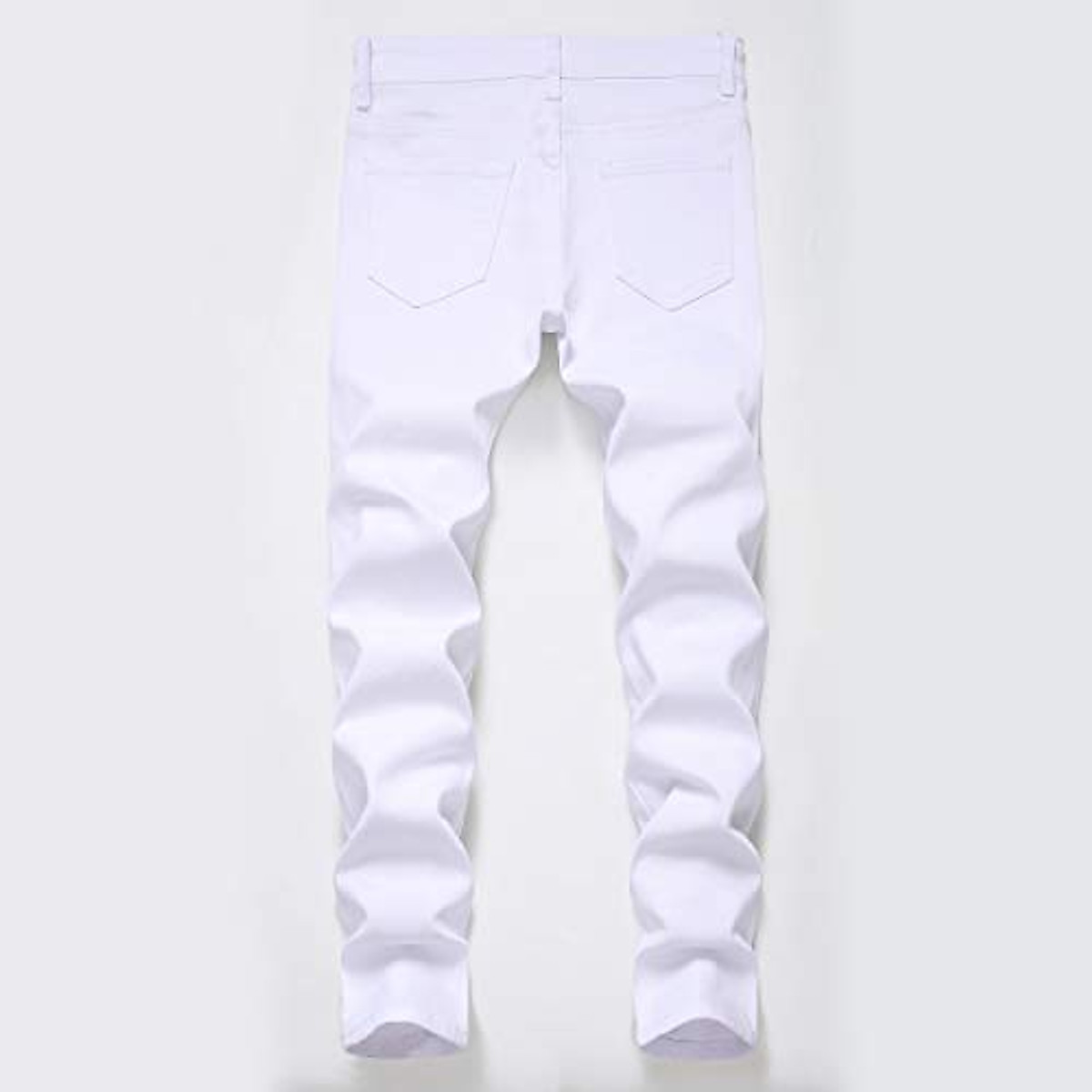 Boy's Stylish Moto Biker Skinny Ripped Wrinkled Stretch Fit Denim Jeans Pants,White,14