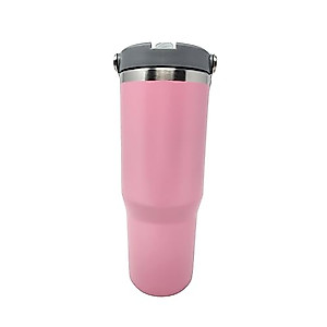 FTB Creative 30oz Flip Straw Insulated Tumbler, Double Wall Stainless Steel, Leak Proof Cup (Pink)