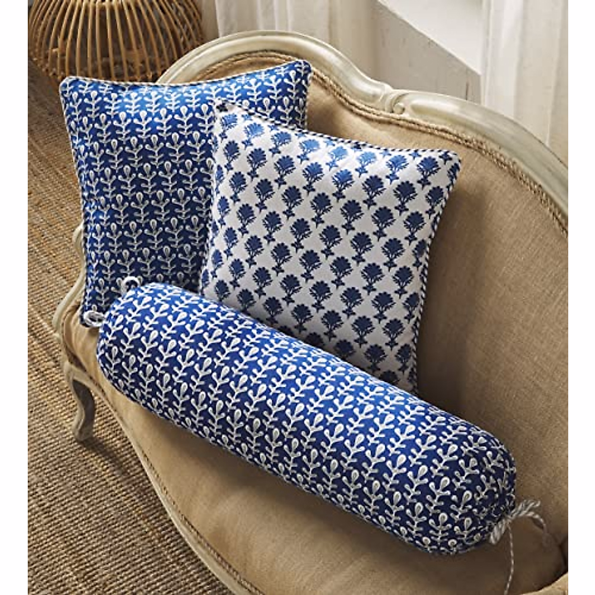 Mud Pie Blue Indigo Pillow, 20" x 20", Flower