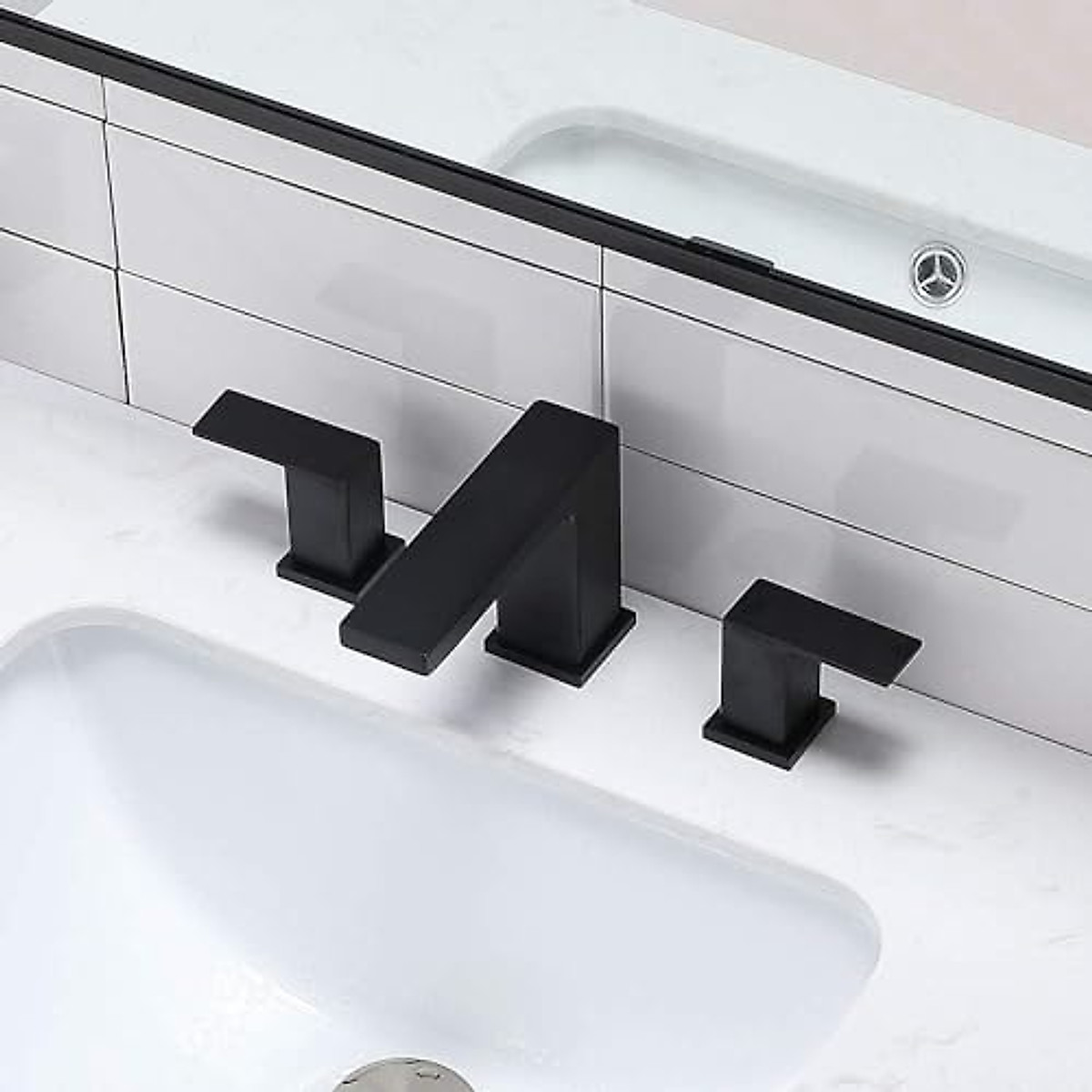 VCCUCINE Black Bathroom Faucet 3 Hole, 8 Inch Widespread Bathroom Sink Faucet, 2 Handle Matte Black Bath Faucet, Modern Rv Lavatory Vanity Faucet with Pop Up Drain and Water Supply Lines