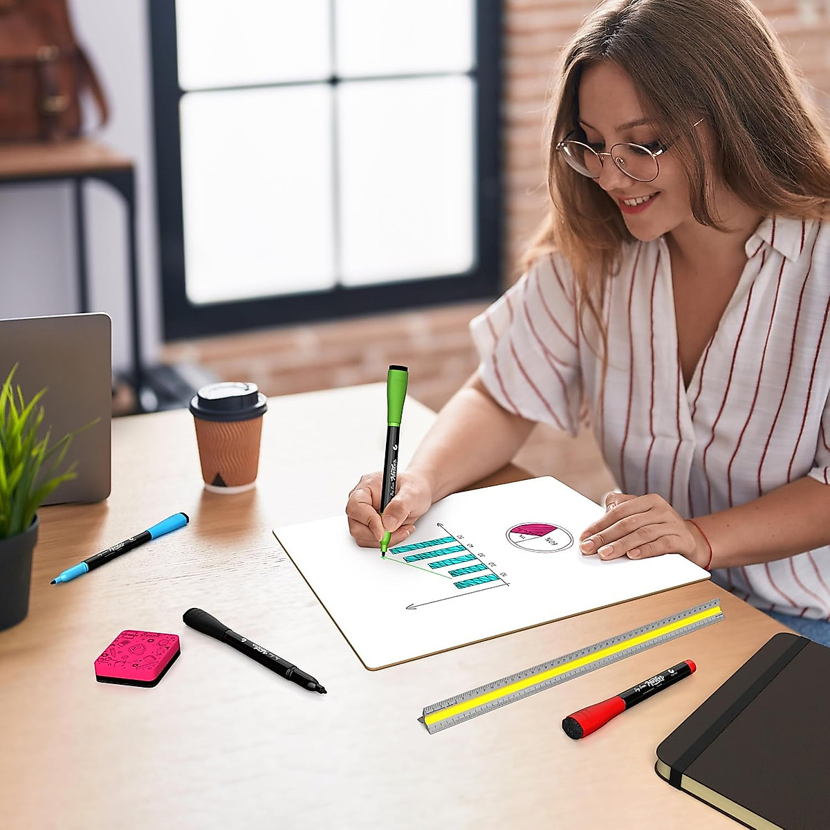 Set of 24 Small White Board Dry Erase Boards Classroom Pack Mini White Boards 9"x12” Double Sided Personal Whiteboards for Students Teachers School Supplies Lapboards l 24 Mini Whiteboard Erasers Incl