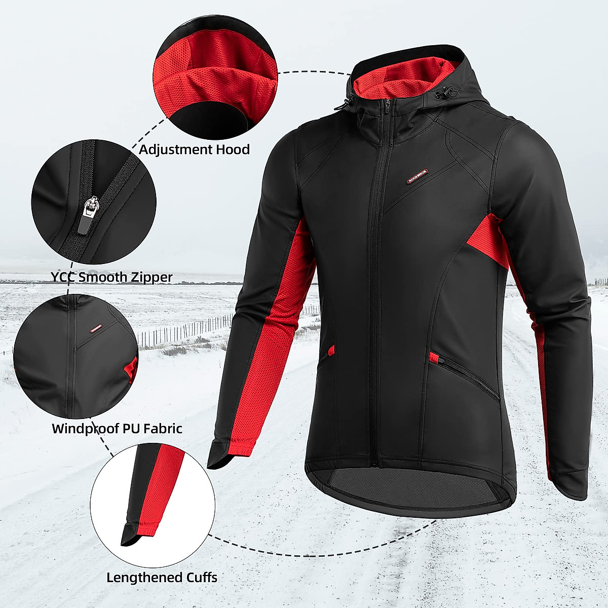 ROCKBROS Winter Cycling Jacket for Men Windproof Thermal Breathable Running Windbreaker Cycling Clothing Black