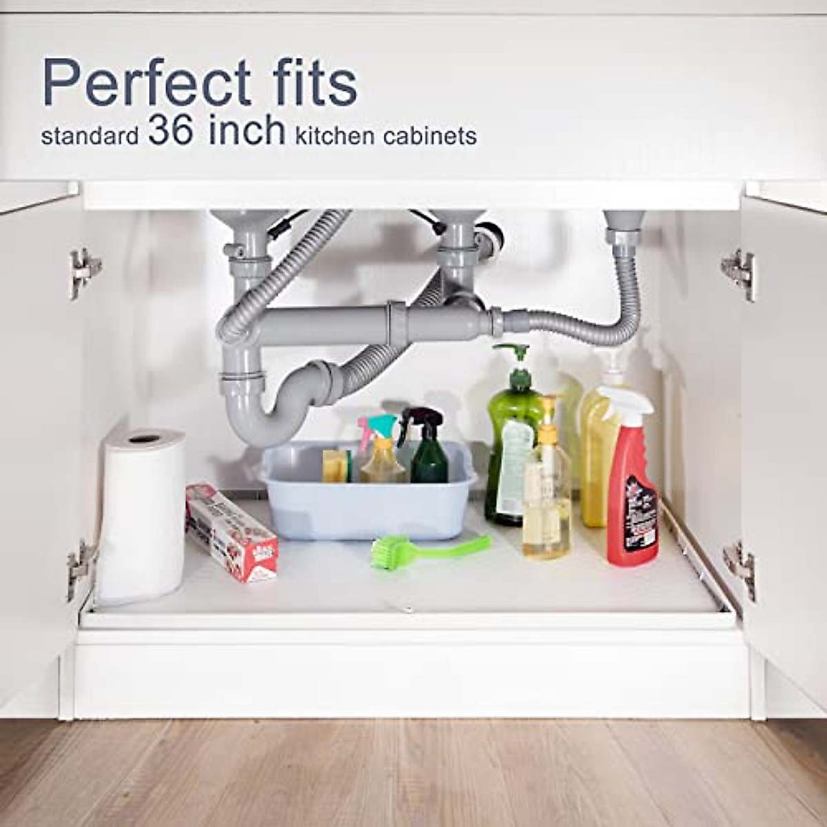 AECHY Under Sink Mat, 34" x 22" Silicone Under Sink Liner, Under Kitchen Sink Mat with Unique Drain Hole Design, Waterproof & Flexible Sink Mats for Kitchen, Bathroom and Laundry Room White