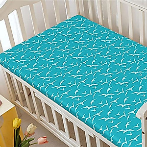 Sky Themed Fitted Crib Sheet,Standard Crib Mattress Fitted Sheet Soft and Breathable Bed Sheets-Baby Sheet for Boys Girls,28“ x52“,Sea Blue and White