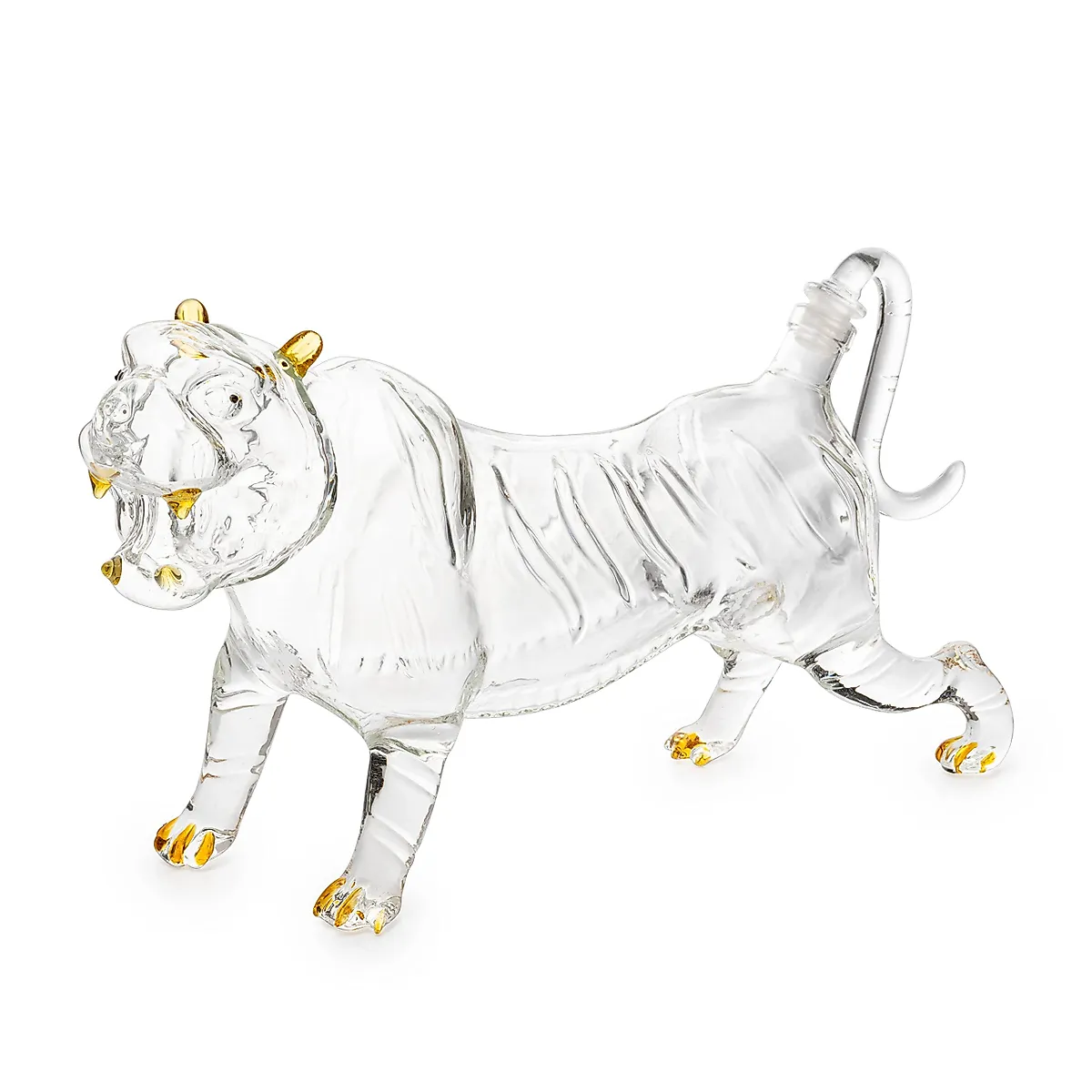 Tiger Decanter 1000ml 11"L Whiskey and Wine Decanter by The Wine Savant 7"H, Tiger Glass Decanter For Whiskey, Scotch, Spirits, Wine, For Whiskey Lovers, Tiger Lovers, Tiger King Gifts