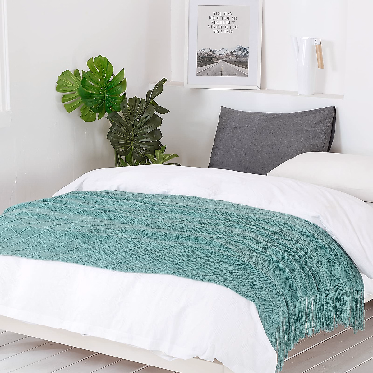 BOURINA Dark Cyan Throw Blanket 50x60 Inches Throw Textured Solid Soft Sofa Couch Decorative Knit Blanket