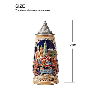 HAUCOZE Beer Stein Mug German Munich Bavarian Drinking Stanley Viking Tankard with Petwer Lid for Birthday Gifts Men Father Husband 1.0Liter