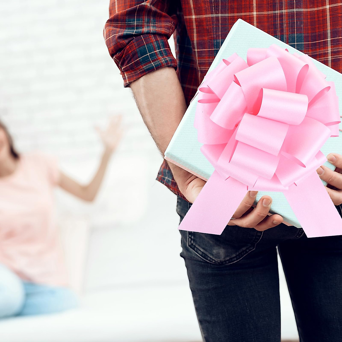 12" Large Pull Bows,2pcs Car Bows for Gift Wrapping, Christmas Party Birthday Gift Wedding Ribbon Bows for Bikes, Wrapping Boxes or Flower Decorations, Valentine's Day Gift Decorations (Pink)