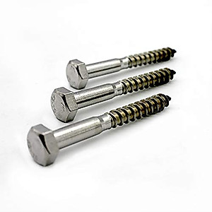 5/16" X 3" Stainless Hex Lag Bolt Screws for Wood, (10 Pack) 304 (18-8) Stainless Steel, by Fullerkreg