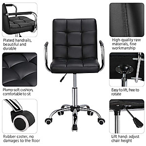 Yaheetech Desk Chair - Office Chair with Arms/Wheels for Students Swivel Faux Leather Home Computer Black
