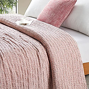 Milvowoc Fluffy Chenille Knitted Throw Blanket 50 x 60 Inch Impressive Texture Dusty Rose Chenille Knit Blanket for Bed Sofa Couch Chair and Living Room