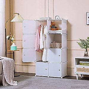 BRIAN & DANY Portable Wardrobe Closet for Hanging Clothes, Bedroom Armoire with Doors, Modular Cabinet for Space Saving, Ideal Storage Organizer Cube for Books, Toys, Towels (8-Cube), White