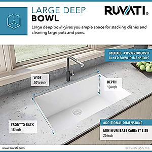 Ruvati 33 x 19 inch Granite Composite Undermount Single Bowl Kitchen Sink - Arctic White - RVG2080WH