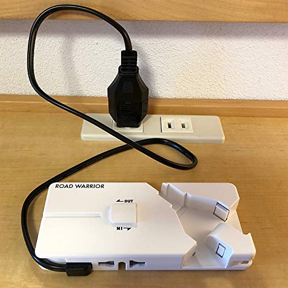 ROAD WARRIOR 3-Outlet Travel Universal Power Strip with European Plug, Compact, Designed in Japan, EU to US Adapter Does not Convert Voltage-RW47WH