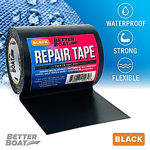 Repair Tape for Fabric Boat Covers, Canvas Tents, Pop-Up Campers, RV Awnings, Tarps, Canopies, Bimini Tops, Sails, Air Mattress Patch Kit, 30ft x 3" Black Heavy-Duty Waterproof Vinyl