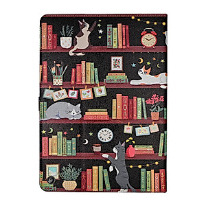 YOYOYX Case for All-New Kindle Fire HD 10 & 10 Plus Tablet (11th Generation, 2021 Release), Book Lovers Design PU Leather Folio Multi-Angle Stand TPU Back Cover, Cat Bookshelf