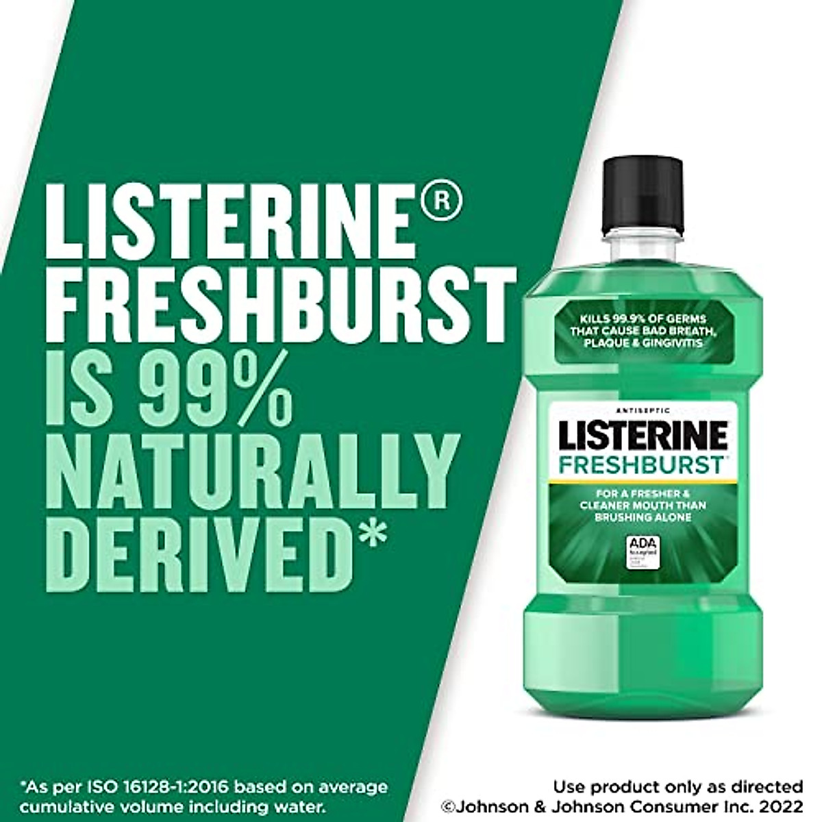 Listerine Freshburst Antiseptic Mouthwash for Bad Breath, Kills 99% of Germs That Cause Bad Breath & Fight Plaque & Gingivitis, ADA Accepted Mouthwash, Spearmint, 500 mL (Pack of 2)