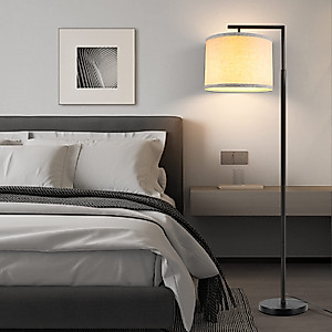 ROTTOGOON Floor Lamp for Living Room with 3-Color Temperature 9W LED Bulb, Modern Standing Lamp with Linen Beige Shade & Foot Switch, Tall Pole Lamp for Bedroom, Study Room, Office, Kids Room (Black)