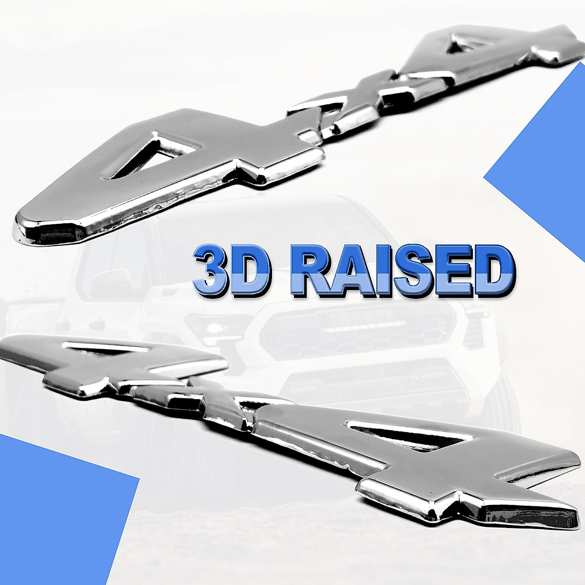 Universal 4X4 Emblem Badge 3D Logo, Full Coverage Adhesive Replacement Compatible with Toyota 4Run, Tac, Tun SUV Truck Pickup Model, 3D Metal Matte Black Logo Trunk Badge (Silver)