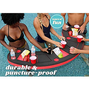 Polar Whale Giant Red and Black Floating Bar Table Tray Bartender Drink Holder for Pool or Beach Party Float Lounge Refreshment Durable UV Resistant Foam 15 Compartment with Cup Holders 5 Feet Long