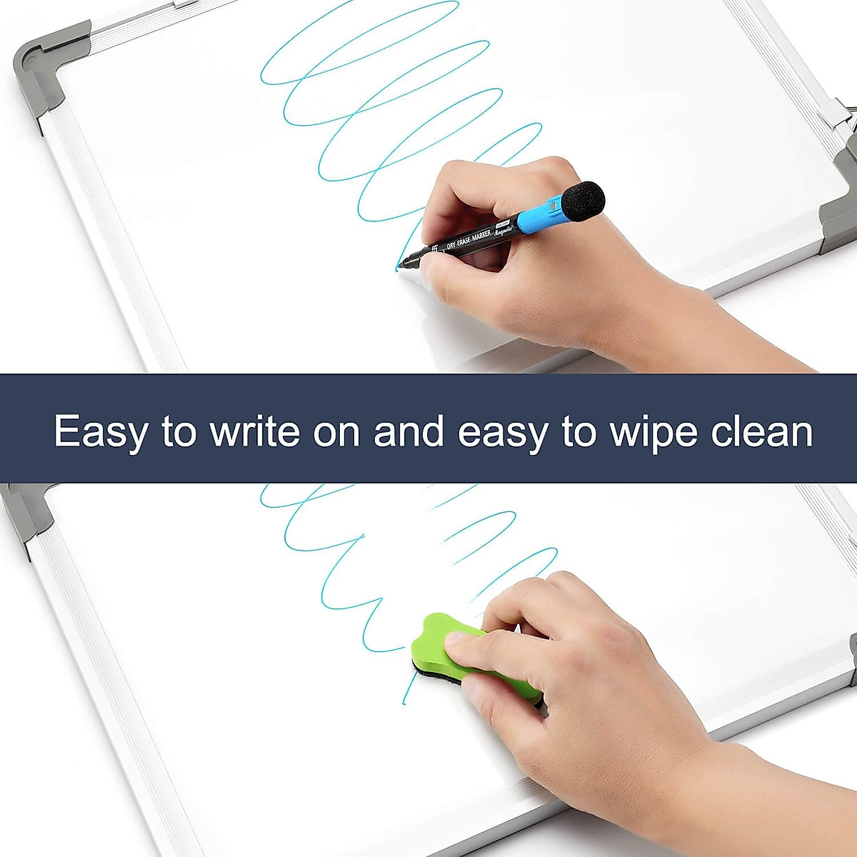 Small Dry Erase White Board – 12" x 16" Magnetic Hanging Whiteboard for Wall Portable Mini Double Sided Easel Hold in Hand for Kids Drawing, Kitchen Grocery List, Memo Board.