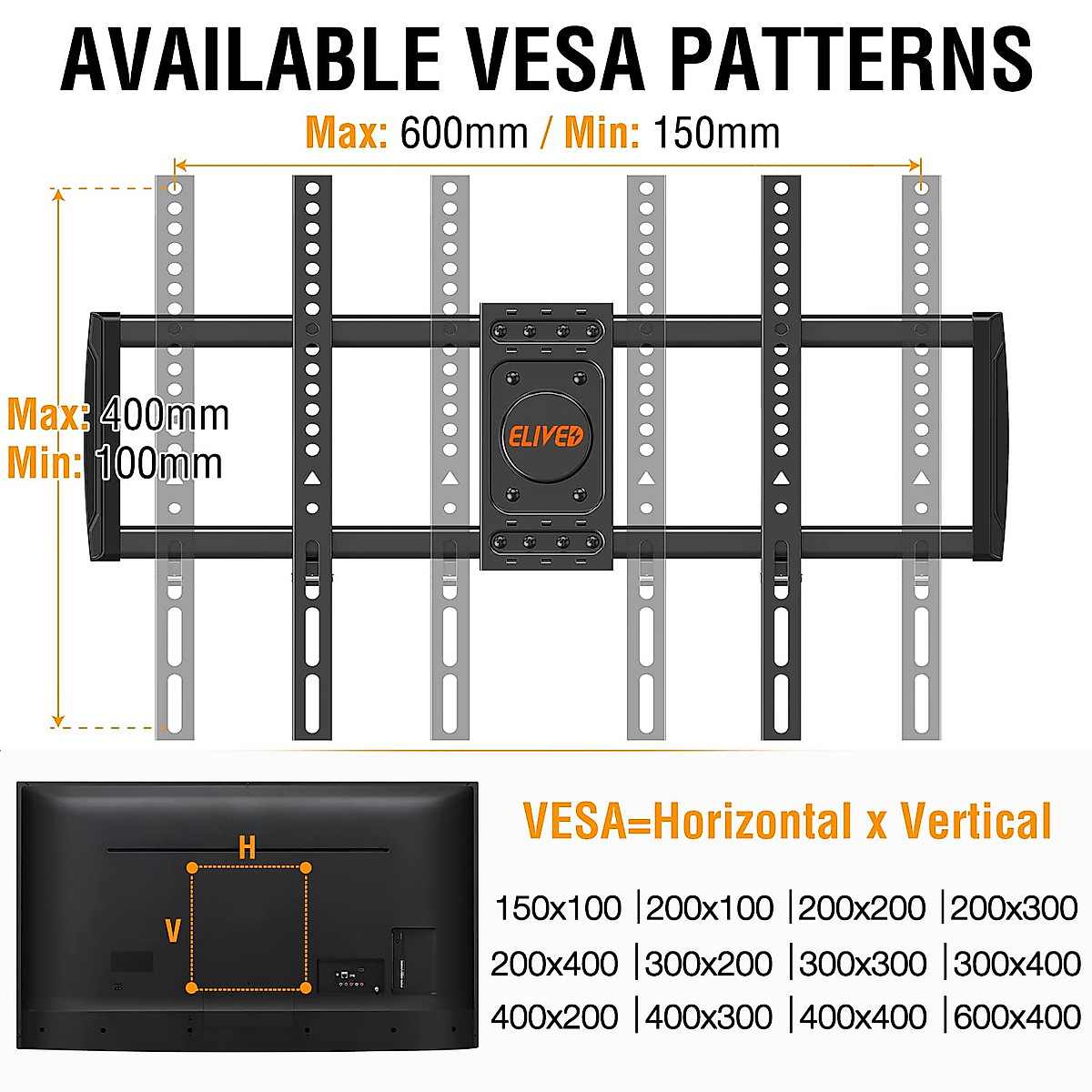ELIVED Long Extension TV Mount for Most 37-75 Inch TV, Full Motion Wall Bracket with 29.5 inch Long Arm Articulating TV Wall Mount, Max VESA 600x400mm, Holds up to 88lbs, fits Wood Studs 12"-24".