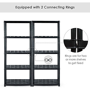 LDAILY 5 Tier Plastic Storage Shelves, Easy to Assemble Garage Rack, Multi-Use Free Standing Shelf Unit, Heavy Duty Shelving for Home Office, Black (1, 33.5“L X 16”W X 73“H)